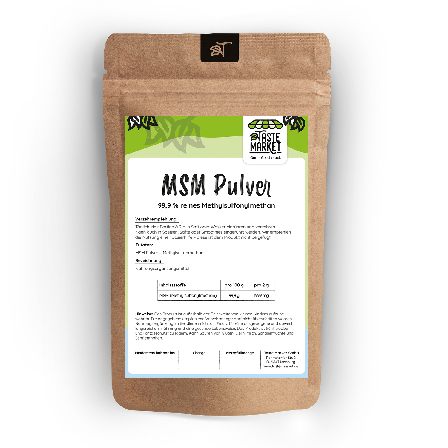 MSM Pulver kaufen │ 100g - 10kg │ Online bei Taste Market